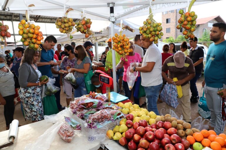 Variedad de frutas y vegetales en feria RIMMU de Pedregal